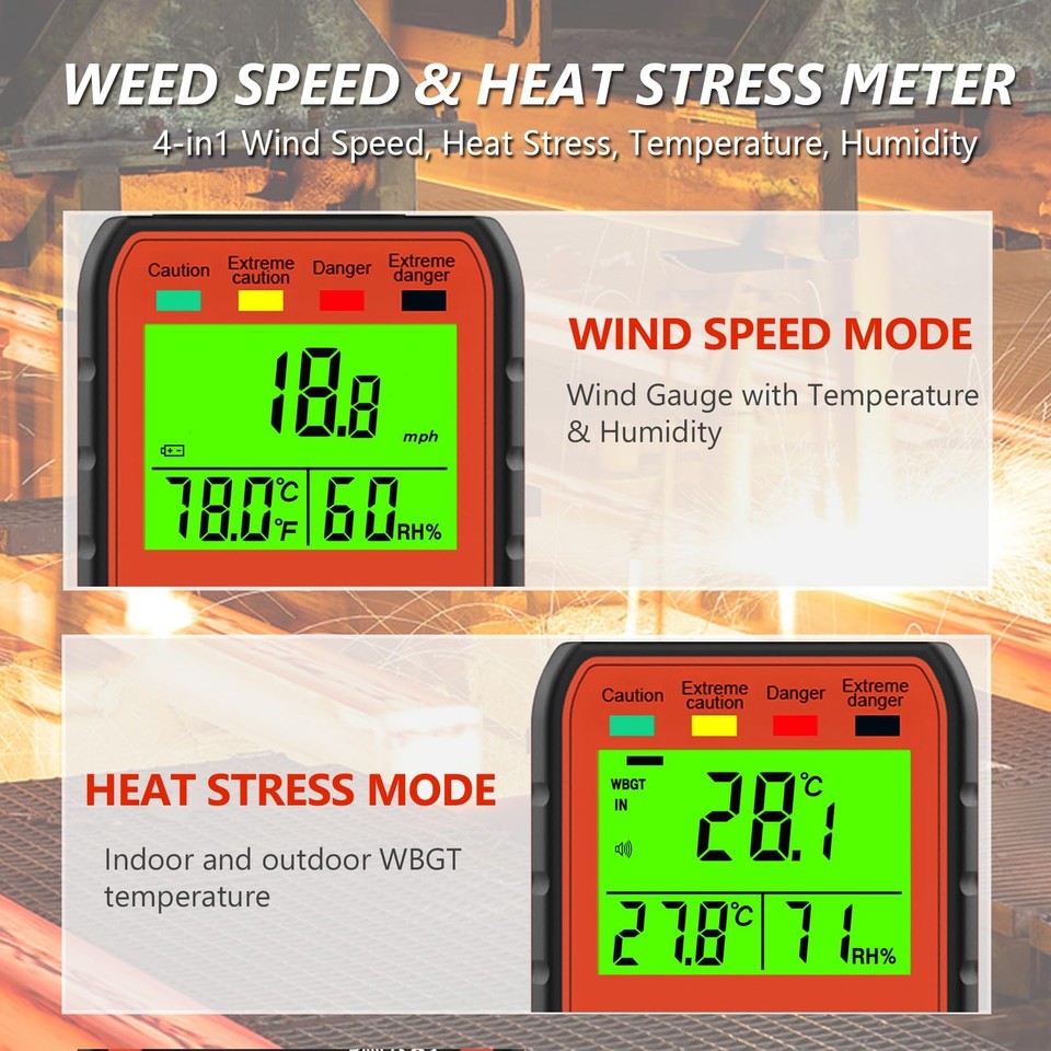 HOLDPEAK Wind Speed & Heat Stress WBGT Meter, Digital Handheld ...