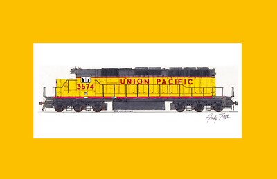 Union Pacific SD40-2 #3674 11"x17" Matted Print Andy Fletcher signed | eBay