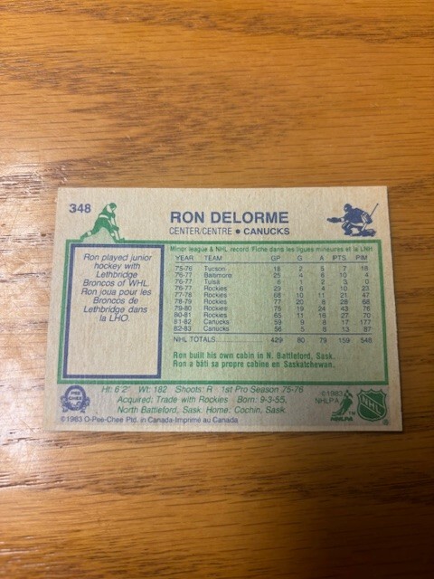 1983-84 Ron Delorme O-Pee-Chee hockey card - #348 - Vancouver Canucks ...
