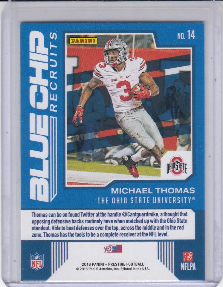 MICHAEL THOMAS 2016 Panini Prestige Blue Chip Recruits #14 RC Ohio ...