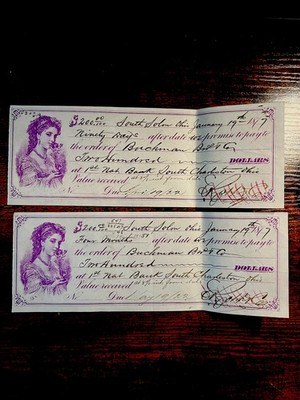 1877 Ohio Bank Drafts – Pair of $200 Purple Victorian Checks – Buckman ...