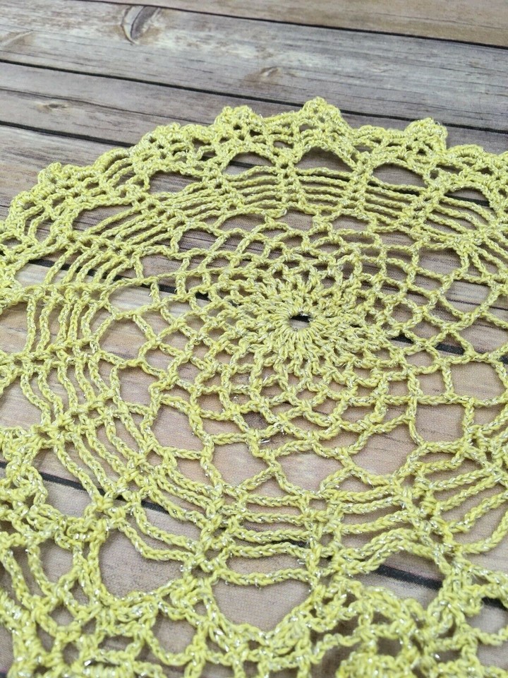 #Y26 Hand Crocheted Doily Neon Yellow Glitter 10" Doilies Centerpiece ...