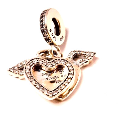 Authentic Pandora Charm, Heart and Angel Wings Dangle, #798485C01 | eBay