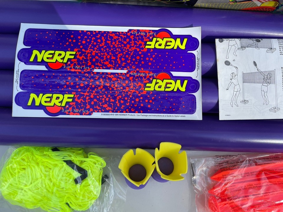 1994 Vintage NERF 3 in 1 Net Set Badminton Tennis Volleyball Foam RARE ...