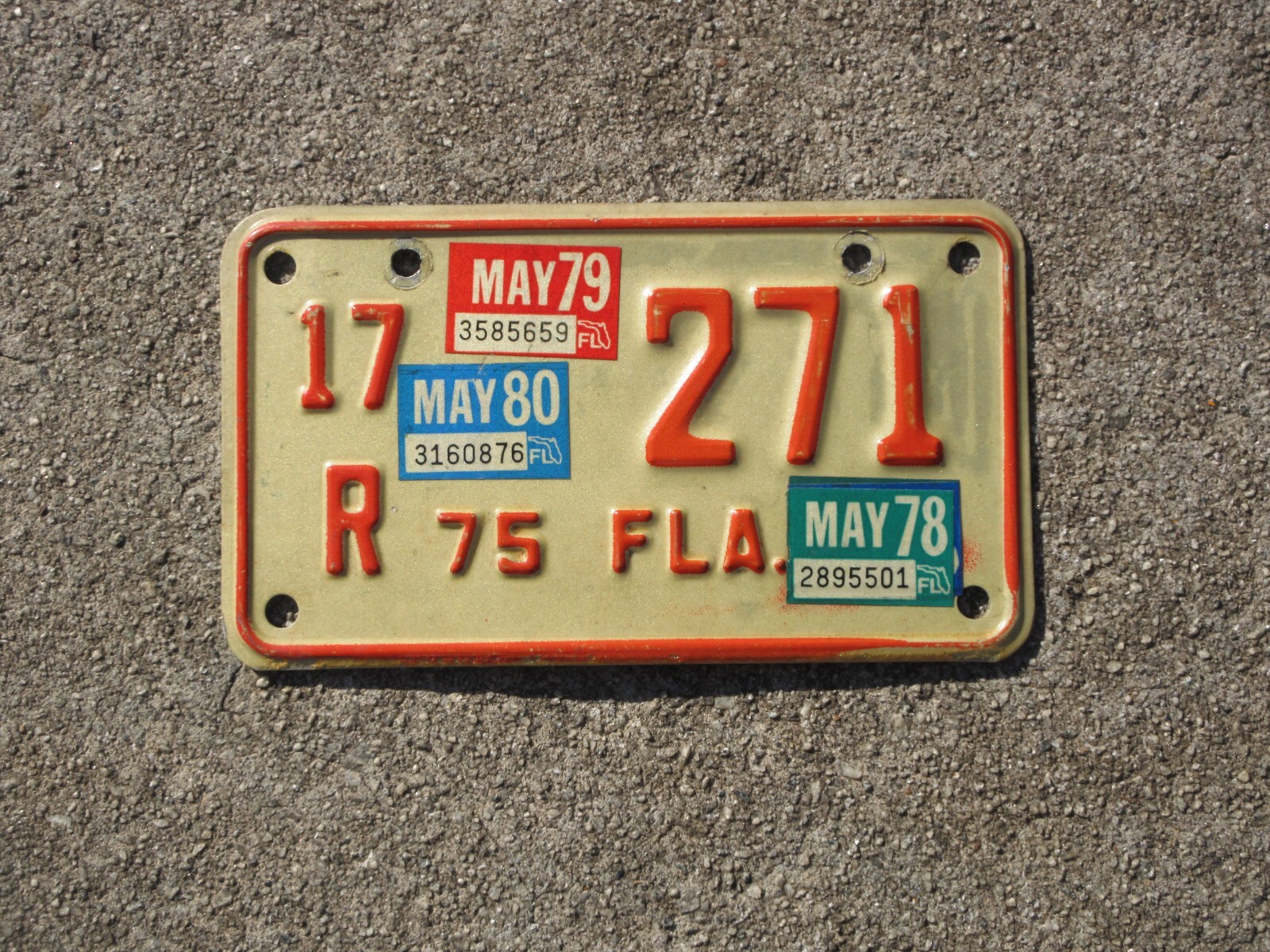 1980 Florida Motorcycle License Plate Seminole County 17R 271 FL 1975 ...