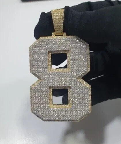 3Ct Round Cut Lab Created Diamond Custom Number 8 Pendant 14K Yellow ...