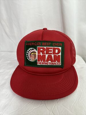 Vintage Red Man tobacco trucker hat mesh adjustable red and green patch ...