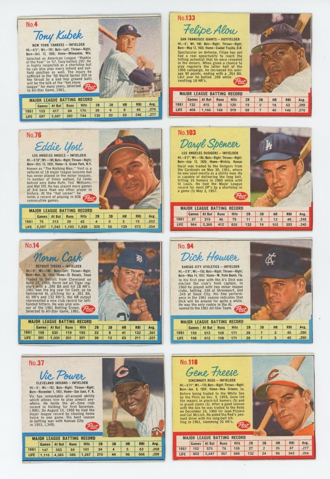 1962 Post Cereal Vintage Card Lot (16) Low Grade Hand-Cut Vintage Cards ...