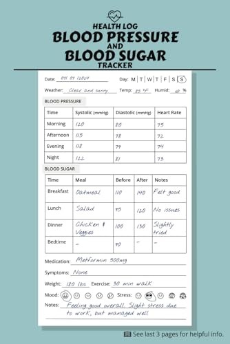 Health Log Blood Pressure and Blood Sugar Tracker: Record and track daily blood | eBay