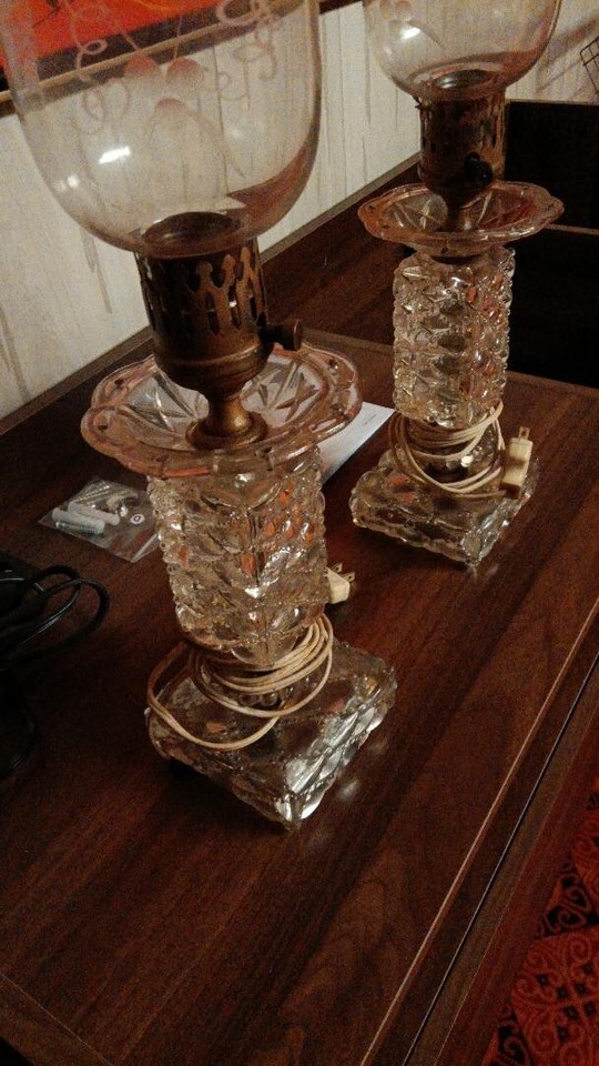 VINTAGE ANTIQUE CLEAR ART DECO STYLE LEAD CRYSTAL GEOMETRIC CUBE LAMP ...