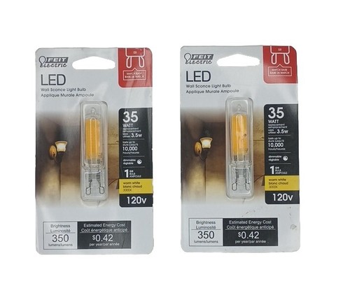 2x Feit Electric BP35G9/830/LED 3.5W 3000K 350 Lmns T4 Warm White LED ...