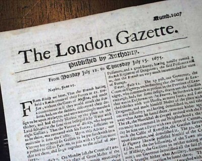 Early Rare 17th Century 349 Years old London Gazette England RARE 1675 ...