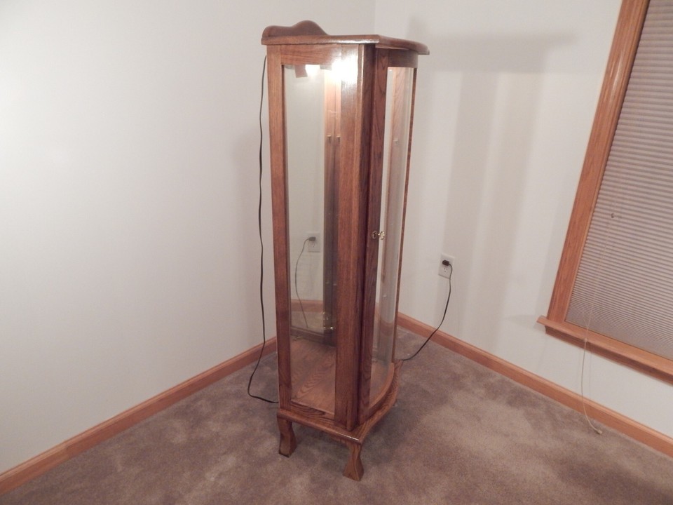 Vintage Curio Cabinet Wooden & Glass; Lighted, Mirrored, Glass Shelves ...