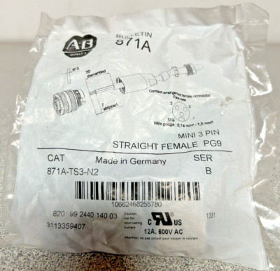 871A-TS3-N2 Allen Bradley, Terminal Chamber, Mini, Straight Female, 3 ...