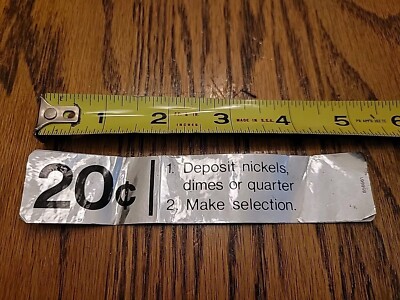 Vintage Soda Machine 20 cents price sticker 5 1/4" x 1" Coca Cola Coke ...