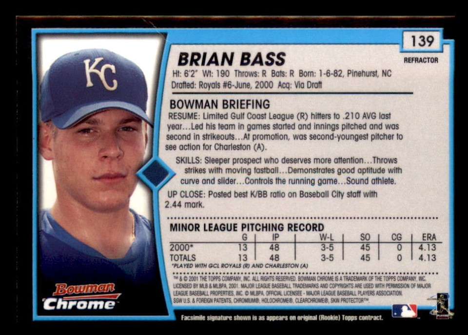 2001 Bowman Chrome Refractor #139 Brian Bass RC | eBay
