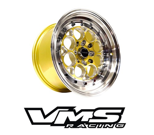 4X VMS Revolver Gold Polished Lip Chrome Rivets Drag Rim Wheel 15x8 ...