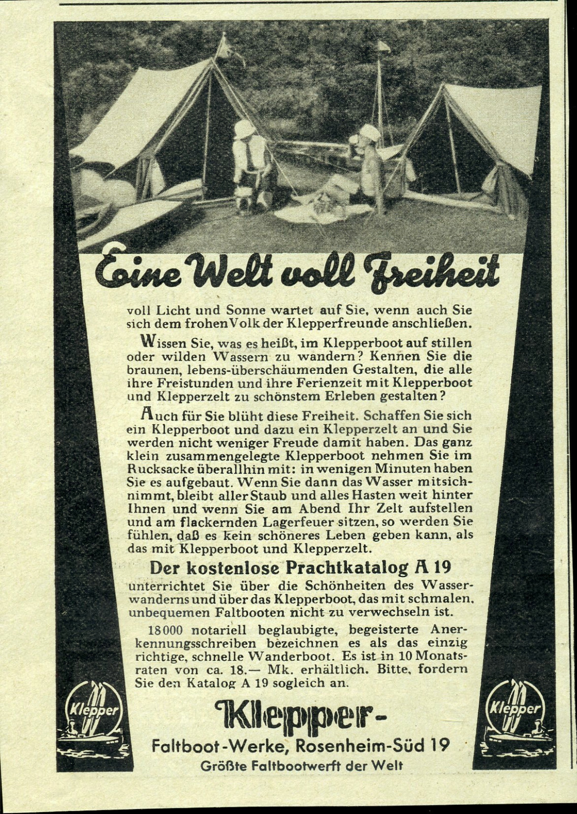 Klepper - Eine Welt voll Freiheit - Faltboot Werk Rosenheim -- Werbung ...
