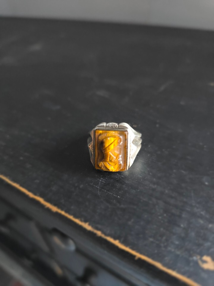 Antique Sterling Silver Roman Centurion Ring, 10k Gold Accent, Tiger's ...