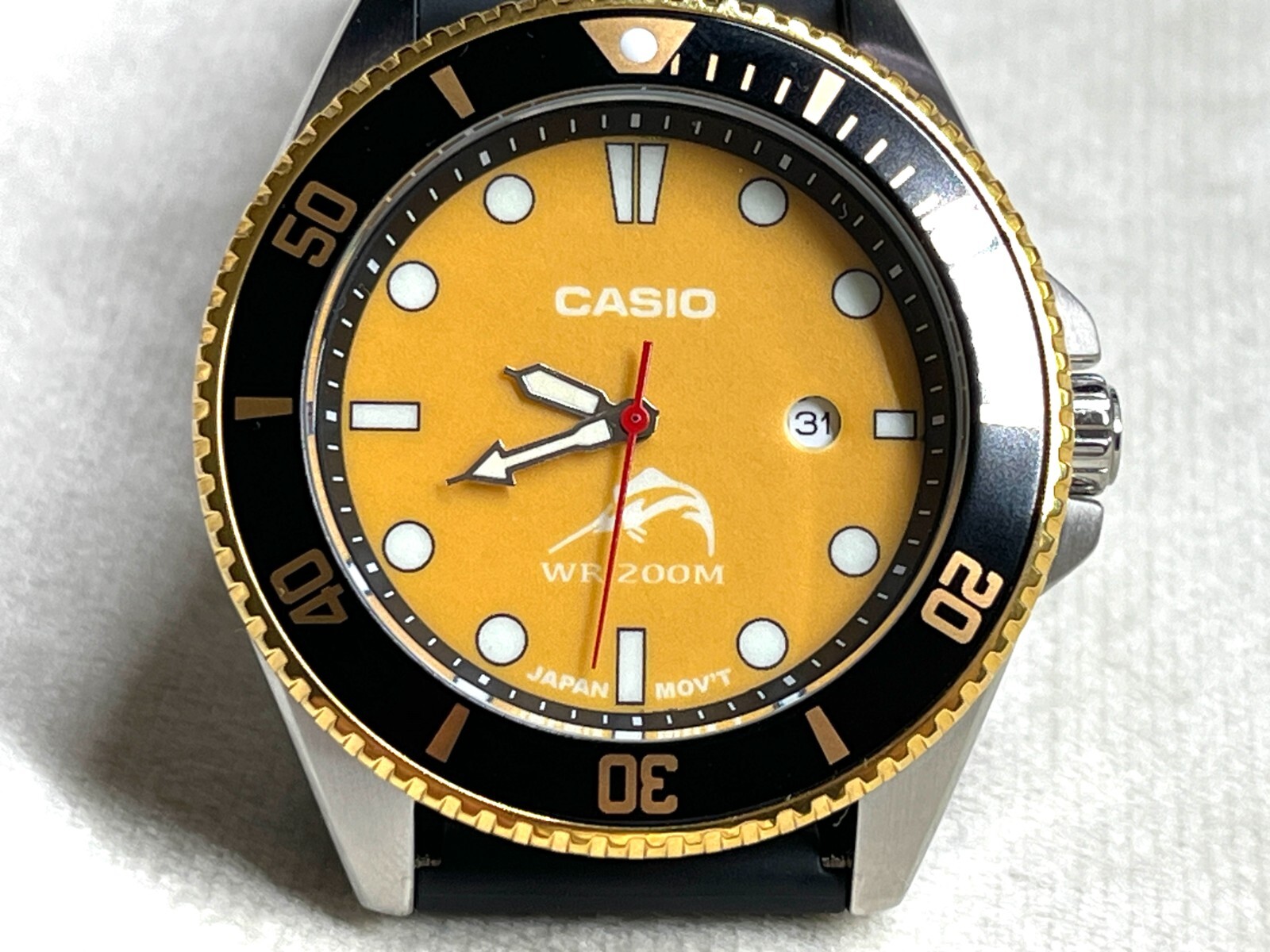 Watch Casio Duro MDV-106G- MOD Yellow Dial Luminous Green 200 Meter WR ...