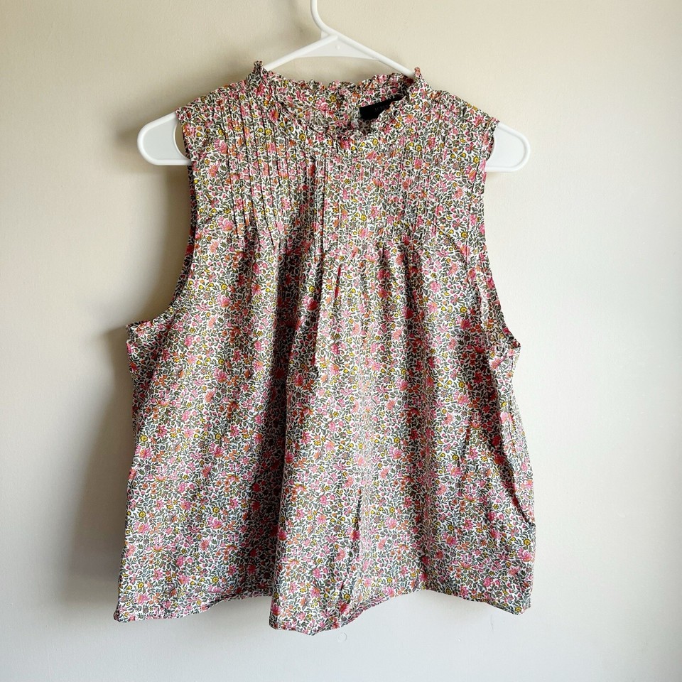 J Crew Cottagecore Floral Dainty Pintuck Cotton Poplin Tank Top Size ...