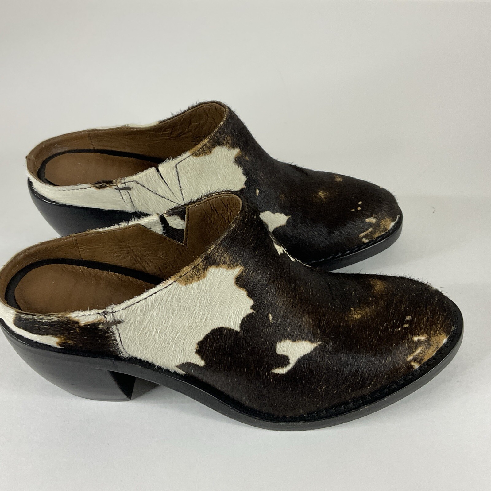 Frye Women's Cowhide Hair Leather Slip On Heel Mule Clog Western Size ...