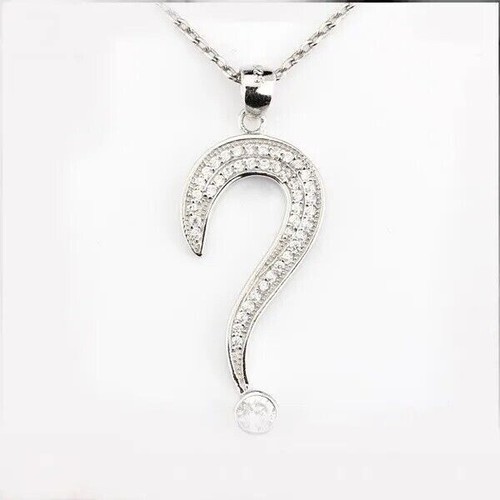 White Gold Plated Silver 1 ct D/VVS Moissanite Men's Question Mark ...