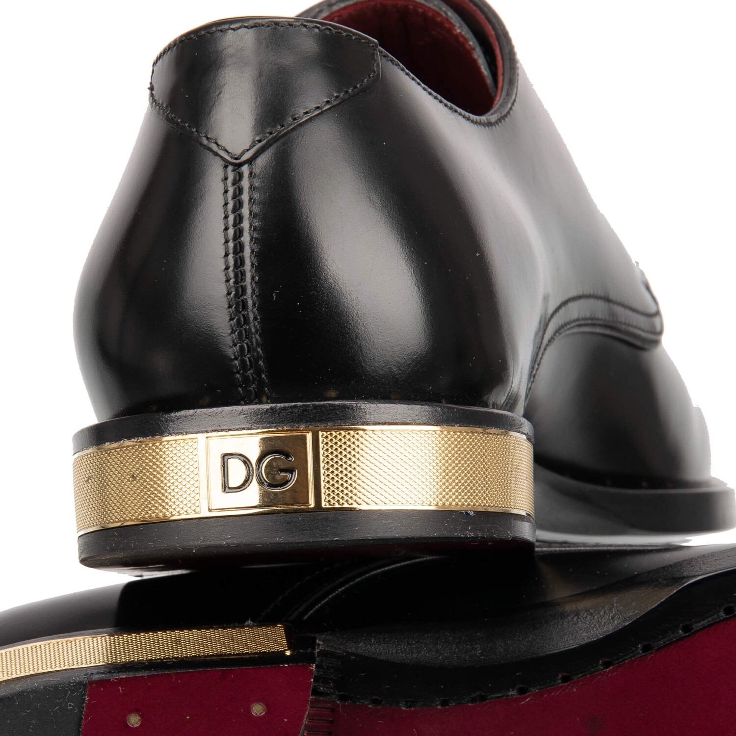 DOLCE & GABBANA DG Metal Logo Gold Heel Leather Derby Shoes Black 39 US ...