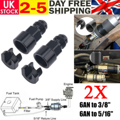 2PCS EFI Fitting Fuel Rail Adapters Black Flare Connector Aluminum 6AN ...