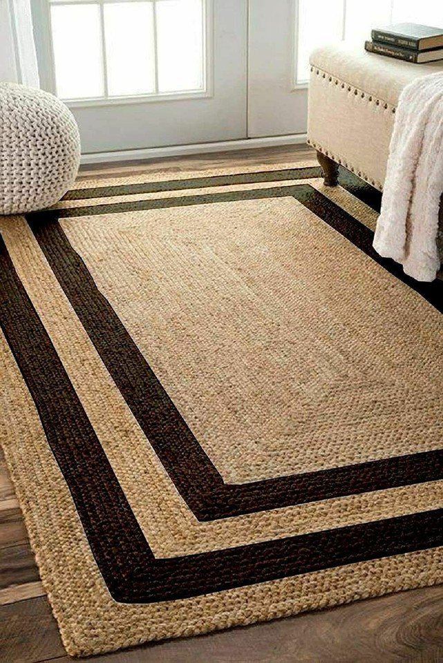 Rug Rectangle Jute Area Rug 100% Braided Rustic look Living Area rug ...