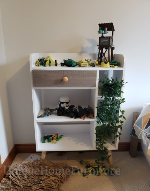 Small Side Cabinet Wooden Display Unit Retro White Shelf Drawer Storage ...