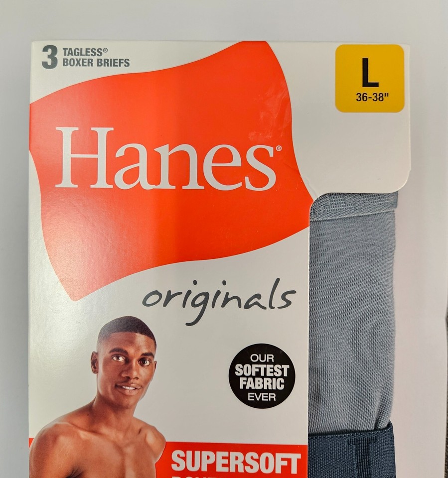 Men's Hanes Originals 3 Pack Tagless SuperSoft Boxer Briefs Stretchy ...
