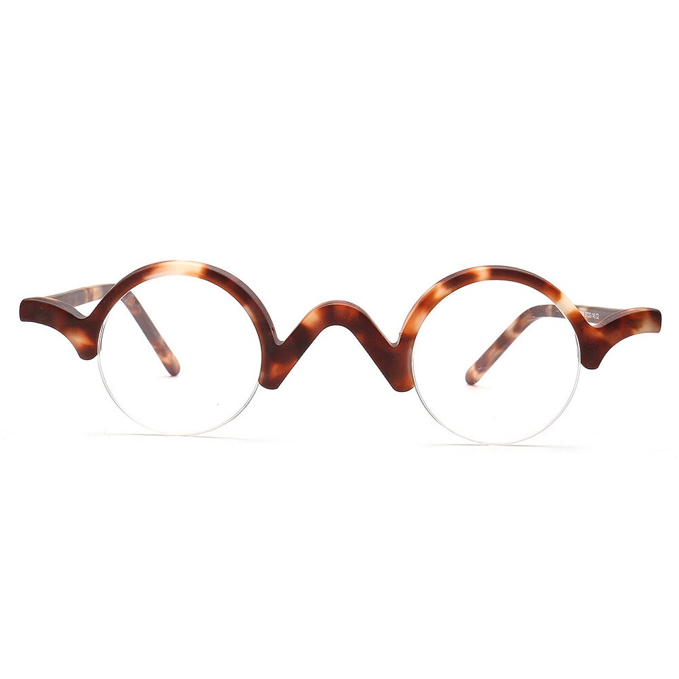 Retro Mens Small Round Eyeglass Frame Women Semi Rimless Eyewear Nerd ...