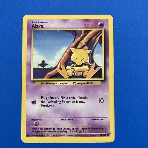 Abra 43/102 Base Set Common Pokemon Card Unlimited Edition WOTC Near ...
