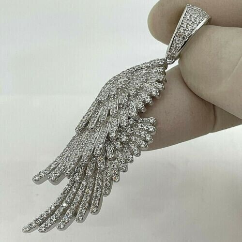 2Ct Lab Created Round Diamond Angel Wings Pendant 14K White Gold Silver ...