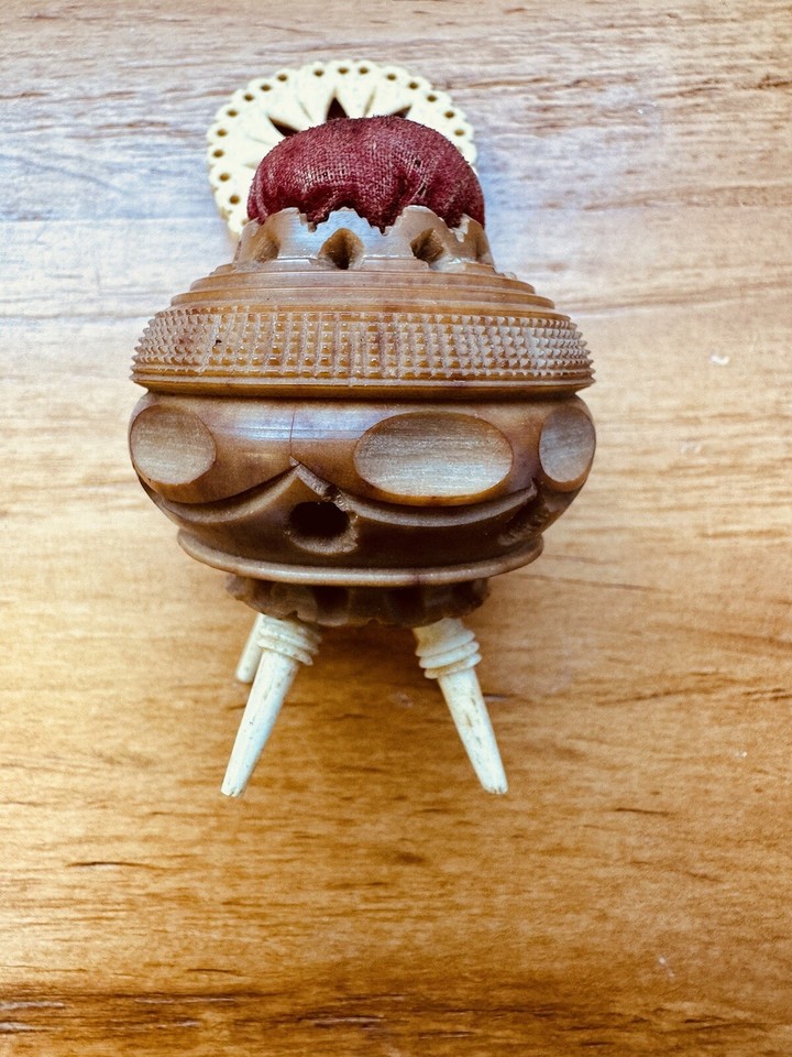 Antique Victorian Carved Tagua Nut Coquilla Nut Mini Chair Red Pin ...