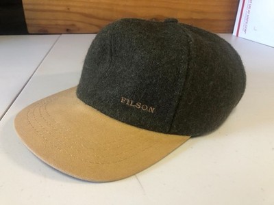 FILSON Wool Cap Hat Leather Strap Mackinaw USA Green | eBay