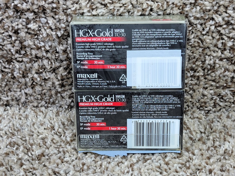 Pack Of 2 Maxwell VHS-C TC-30 HGX-Gold Premium High Grade Video Tapes ...