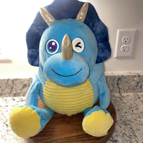 HUGFUN Flip Eye Blue & Yellow Dino Plush Animal Ultra Soft & Squishy 18 ...