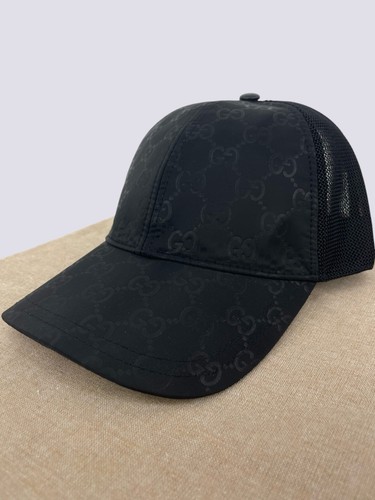 Gucci GG Monogram Logo Nylon Mesh Back Baseball Cap Hat Black Size M | eBay