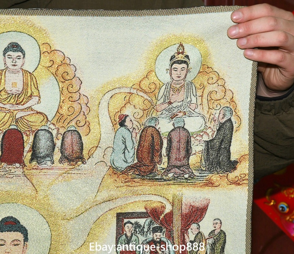 35''Old Tibet Cloth Silk Sakyamuni Tathagata Buddha Tangka Tang Ka Wall ...