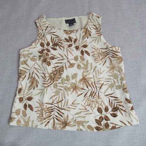 Laura Scott Top Womens Large Beige Sleeveless Floral Tropical Round ...