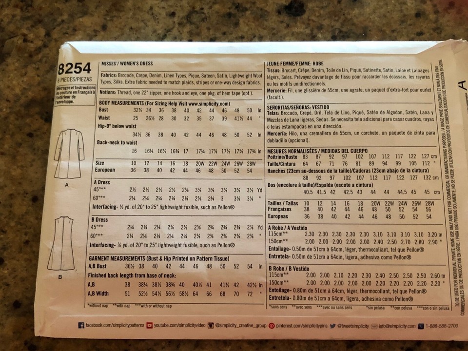 🌸 SIMPLICITY #8254-LADIES 1960's VINTAGE DRESS w/BODICE SLIT PATTERN ...