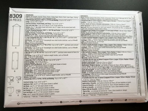 Simplicity Pattern 8309 ~ Wall Organizers ~ Organizer Bins & Animal Bins | eBay