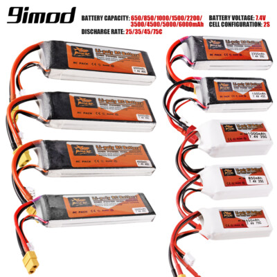 RC 2s 7.4V 650-6000mAh Lipo Battery 25-75C XT60/ T/ JST for RC Car Boat ...