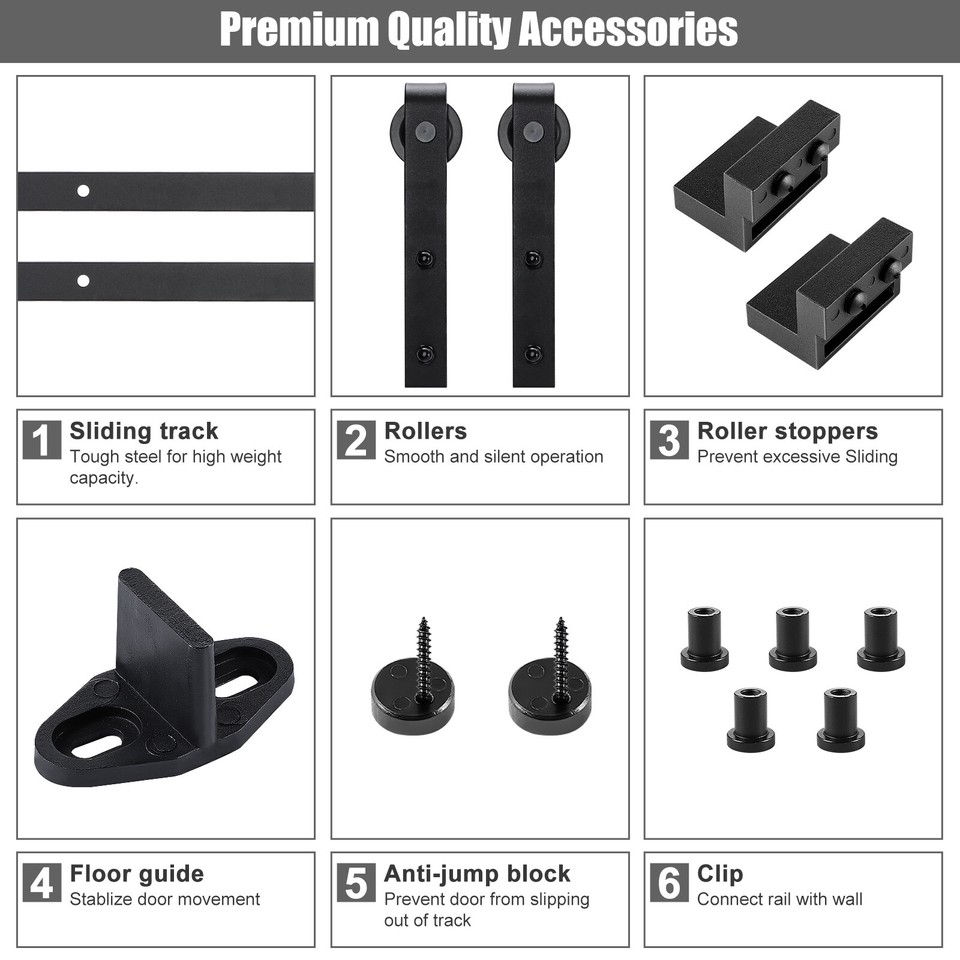 Sliding Barn Wood Door Hardware Steel Slide Closet Rail Track Set 6.6 ...