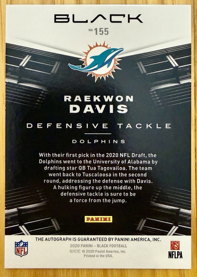 2020 Panini Black #155 Raekwon Davis, RC, Auto, Emerald, 3/10 | eBay UK