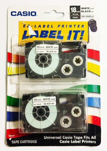 Casio XR-18WE2S EZ-Label Printer Label It! 18mm 3/4" Tape Cartridge 2 ...