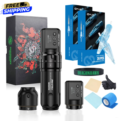 Dragonhawk Fold Pro Tattoo Machine Kit WJX Cartridge Needle ...