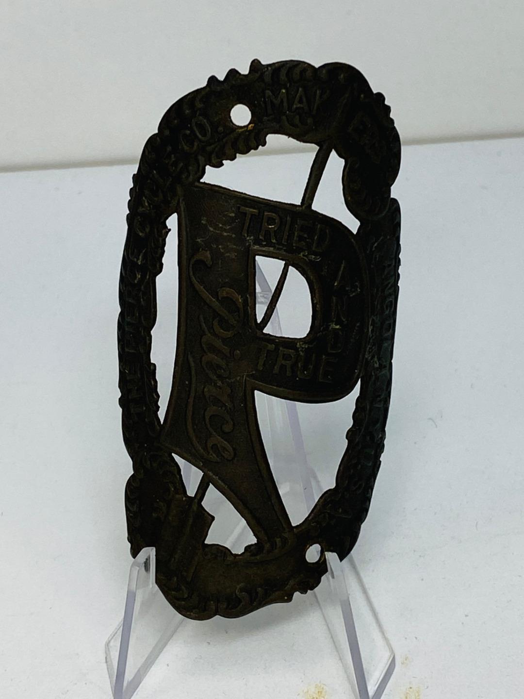 vintage Emblem built PIERCE bicycle BADGE emblem tag Angola NY Brass #2 ...